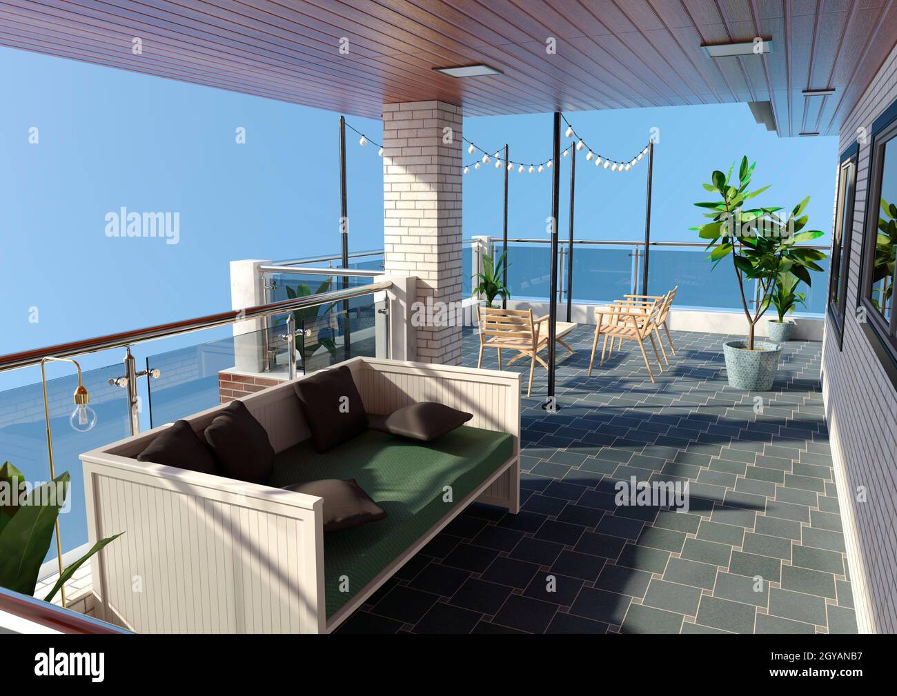 3D rendering of a modern home terrace Stock Photo - Alamy