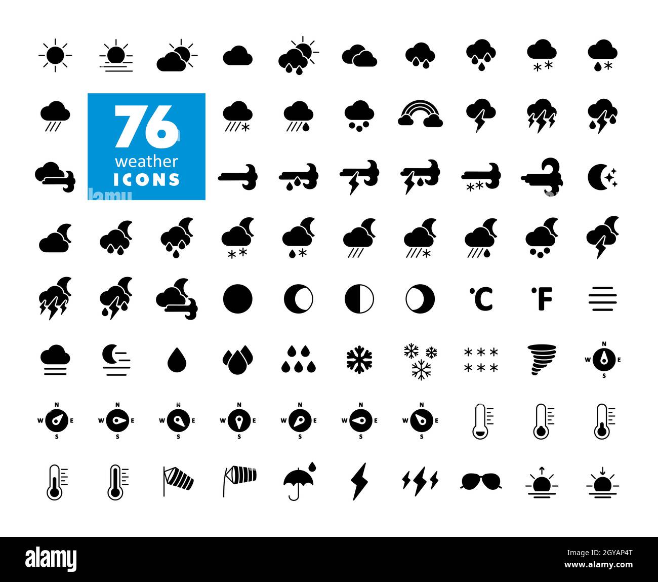 Vector weather forecast glyph icon set. Meteorology sign. Graph symbol ...