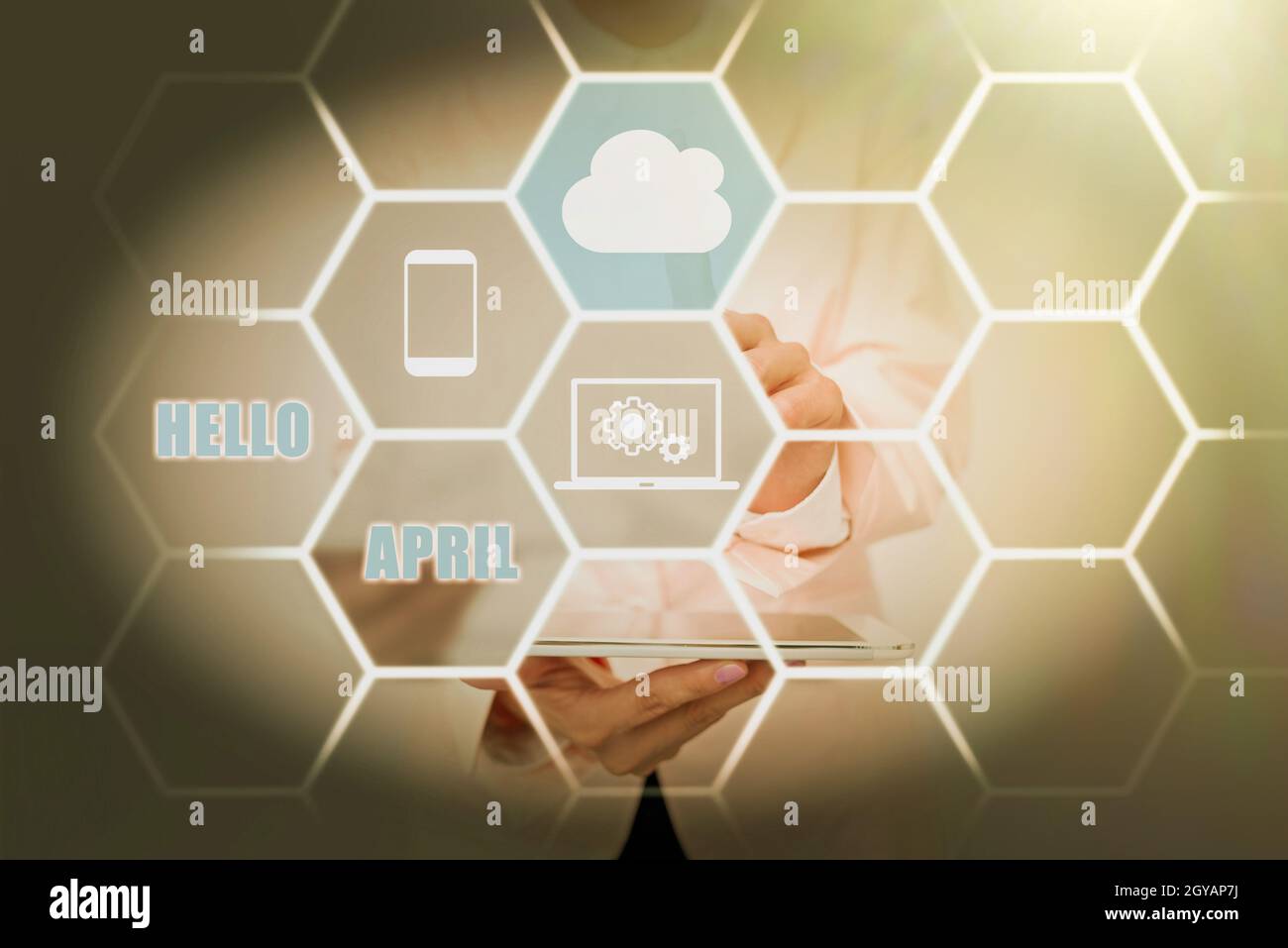 Text caption presenting Hello April, Business concept a greeting ... Text caption presenting Hello April, Business concept a greeting ...