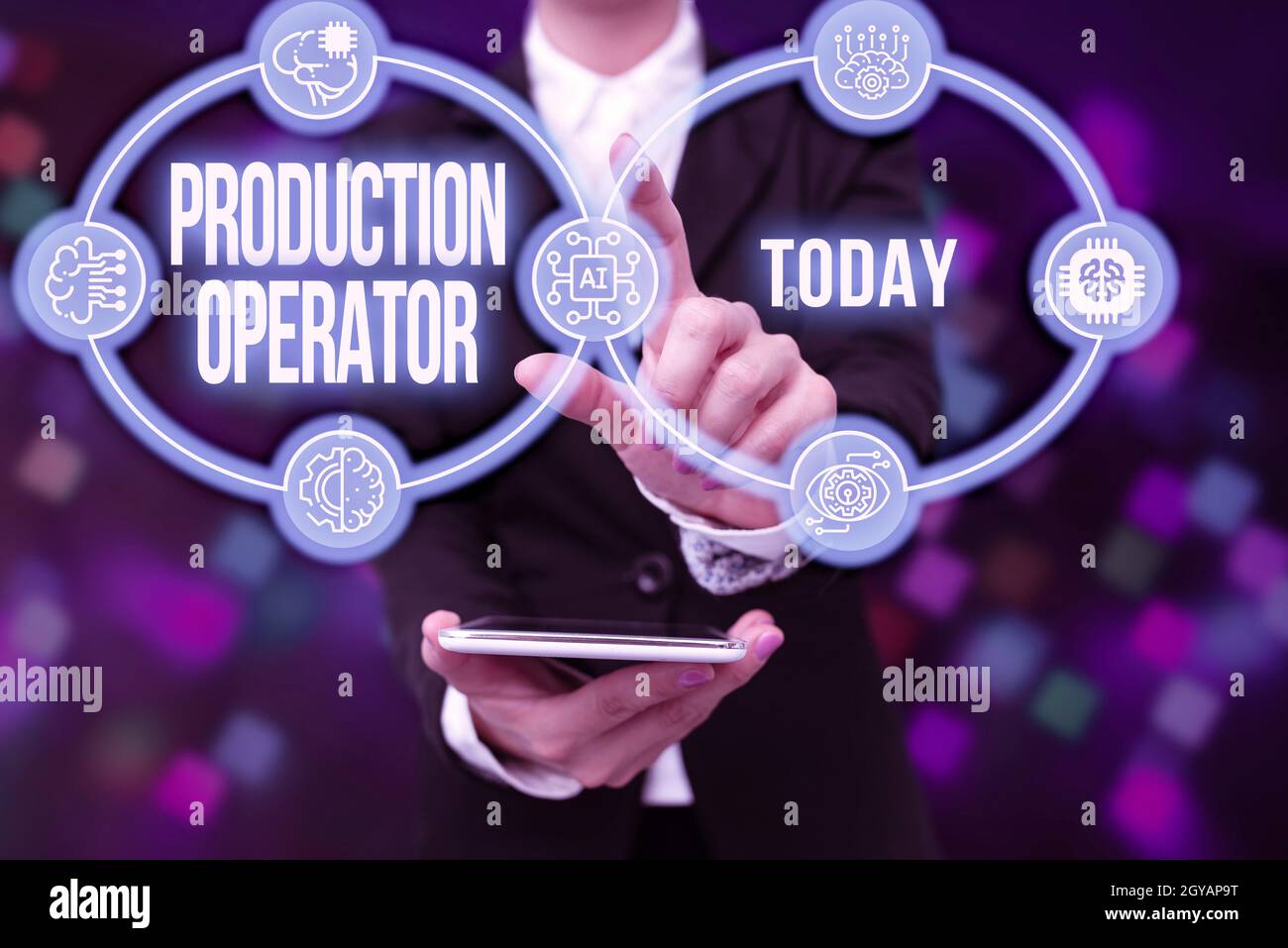 Conceptual display Production Operator, Word Written on control ...