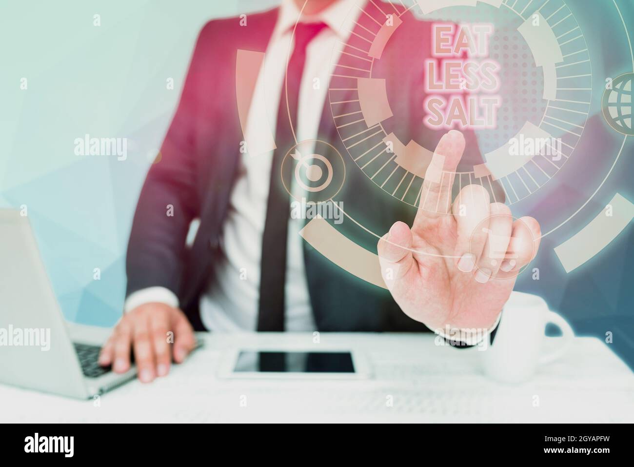 Text showing inspiration Eat Less Salt, Business concept reducing the ...