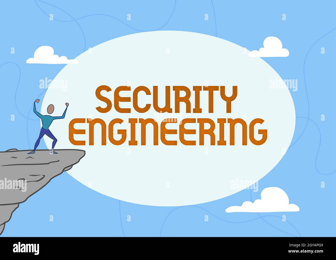 Text caption presenting Security Engineering, Business concept focus on ...