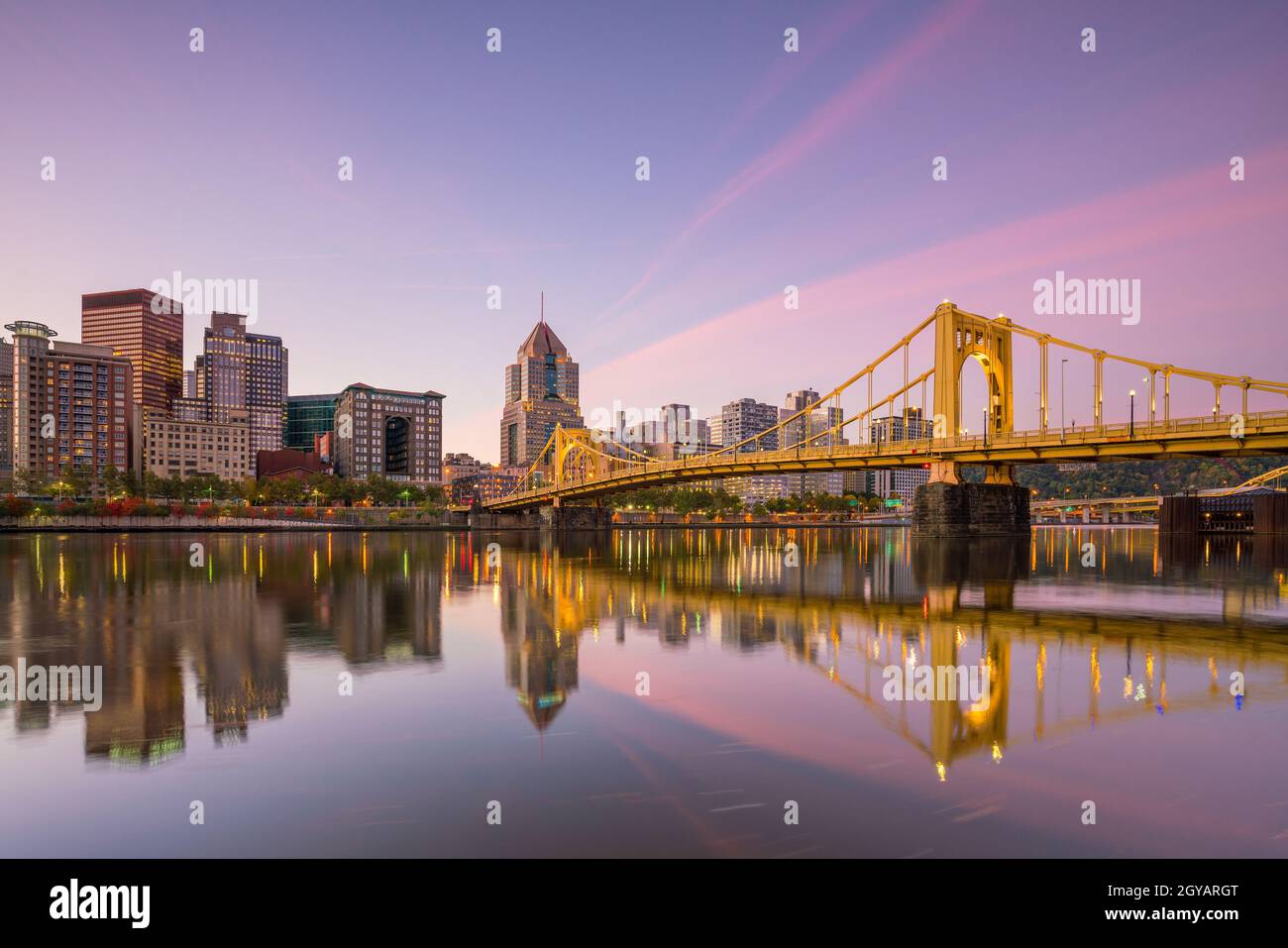 Panorama of downtown Pittsburgh skyline at twilight Stock Photo - Alamy