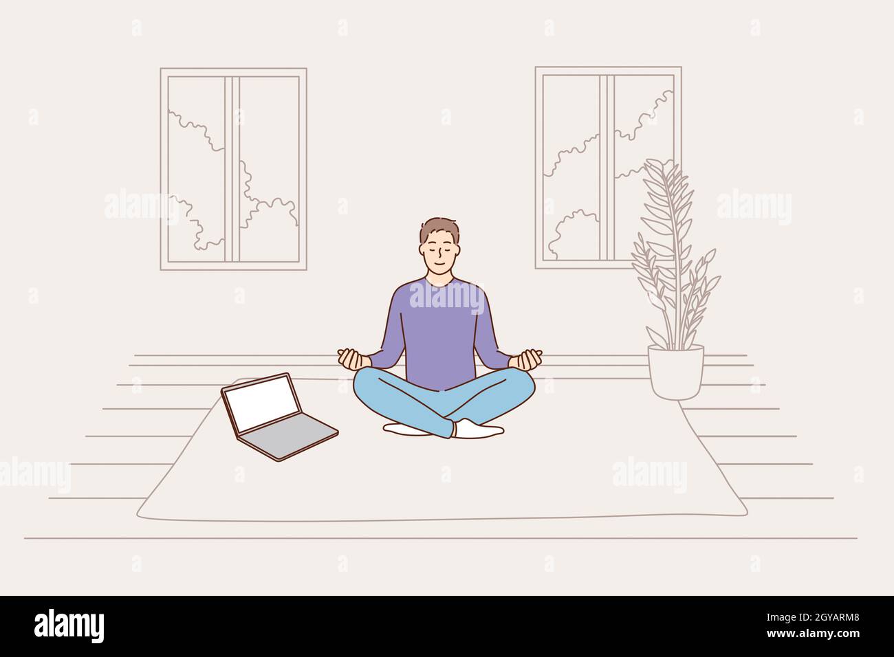 Meditation online, anti stress, mental health concept. Young positive ...