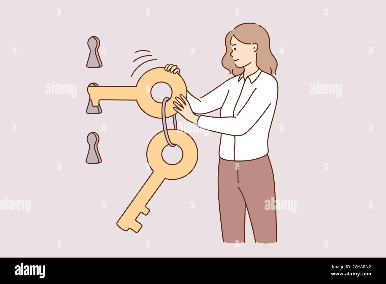 Security, protection of account concept. Young woman cartoon character ...