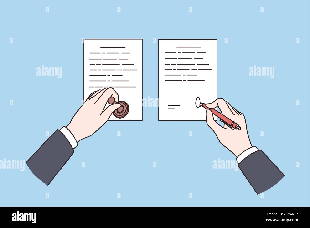 Official Notarization of documents concept. Hands of notary holding ...