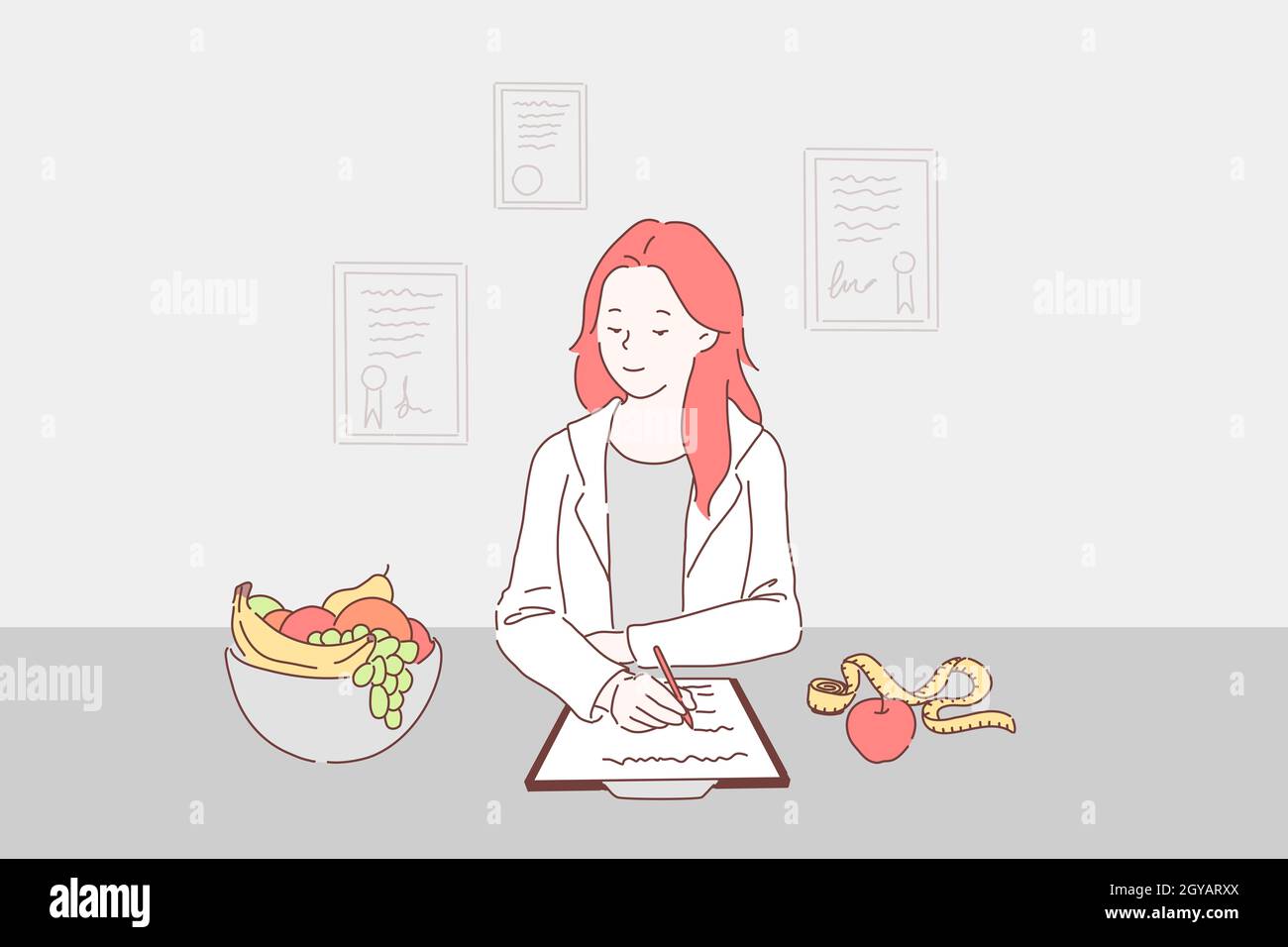 Balanced diet for weight control concept. Dietitian writing healthy ...