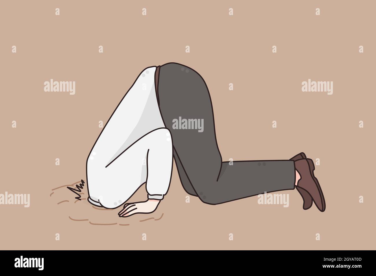 Ignoring problems in business concept. Man Businessman hiding his head ...