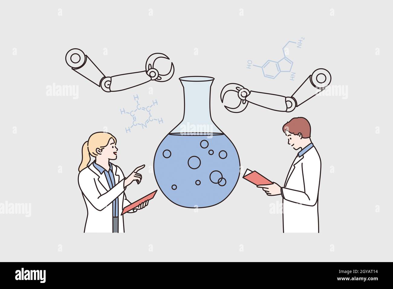 Laboratory research and science concept. Young scientists woman and man ...