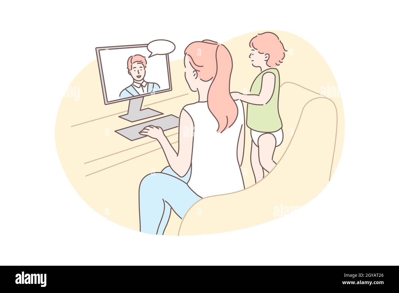 Family, video conference, communication concept. Cartoon character ...