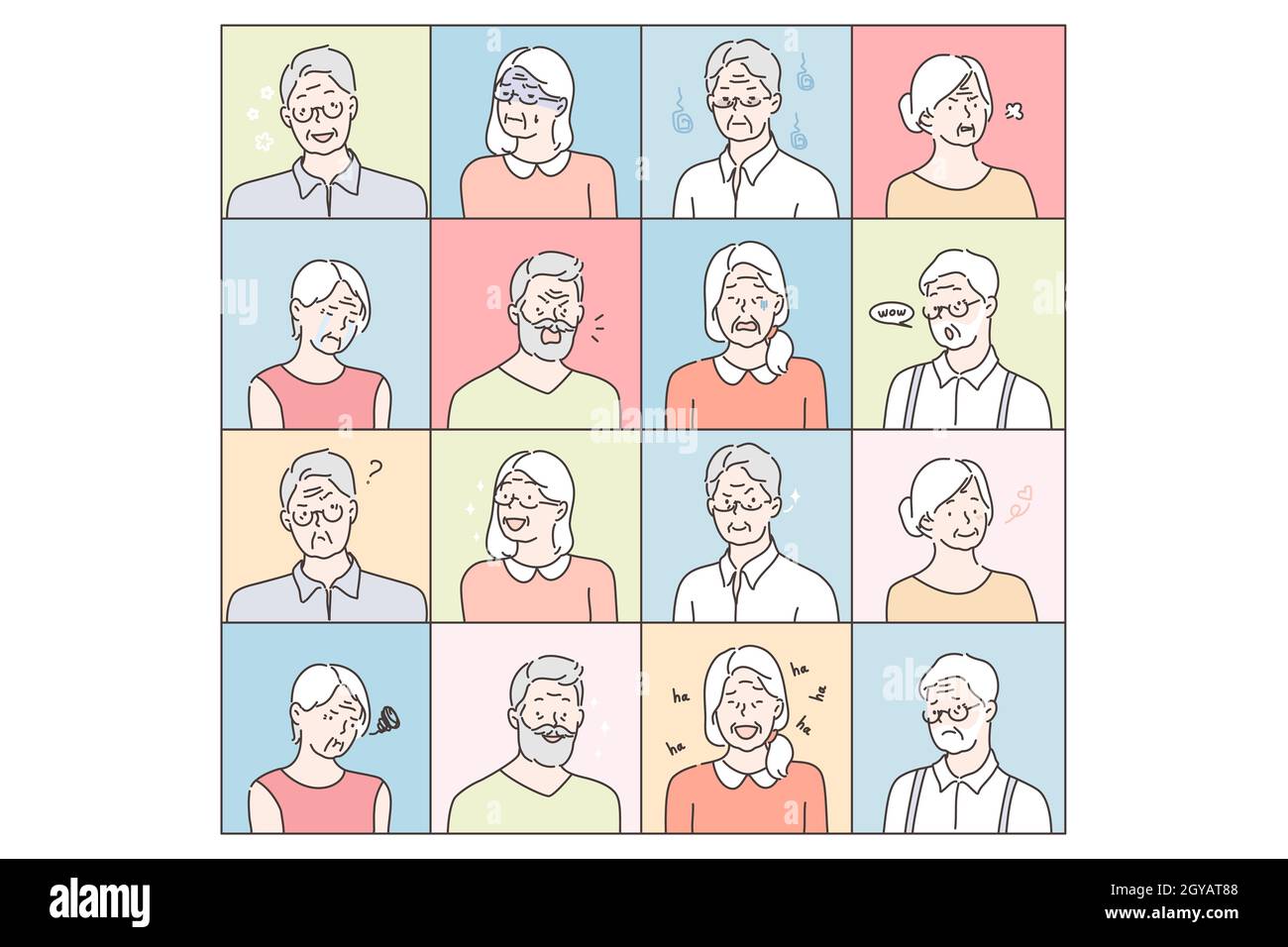 Old people emotions set concept, Bundle or collection of portraits of ...