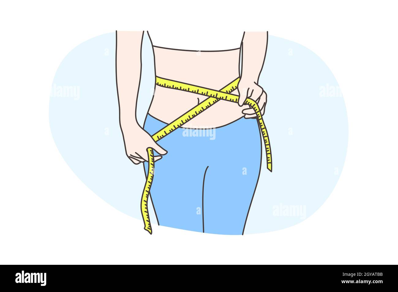 Diet, health, care, measurement, body concept. Young slim woman or girl ...