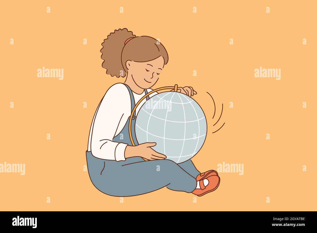 Geography and learning countries concept. Small smiling girl cartoon ...