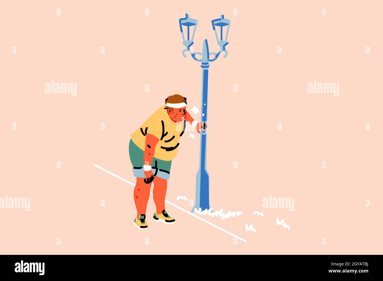 Sport, athletics, fatigue, overweight, dyspnea concept. Young fat obese ...