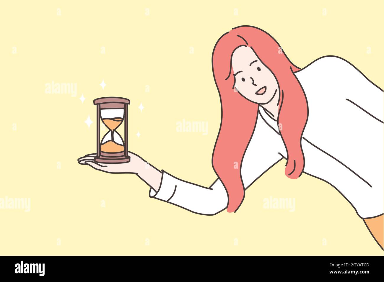 Time management, business concept. Young smiling businesswoman girl ...