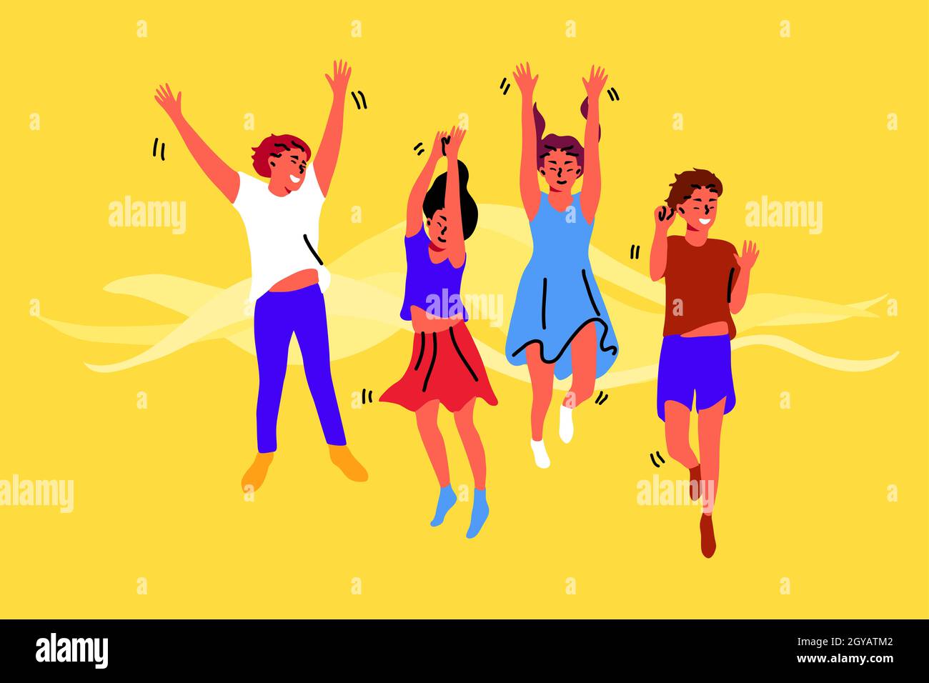 Celebration, friendship, happiness concept. Group young cheerful happy ...