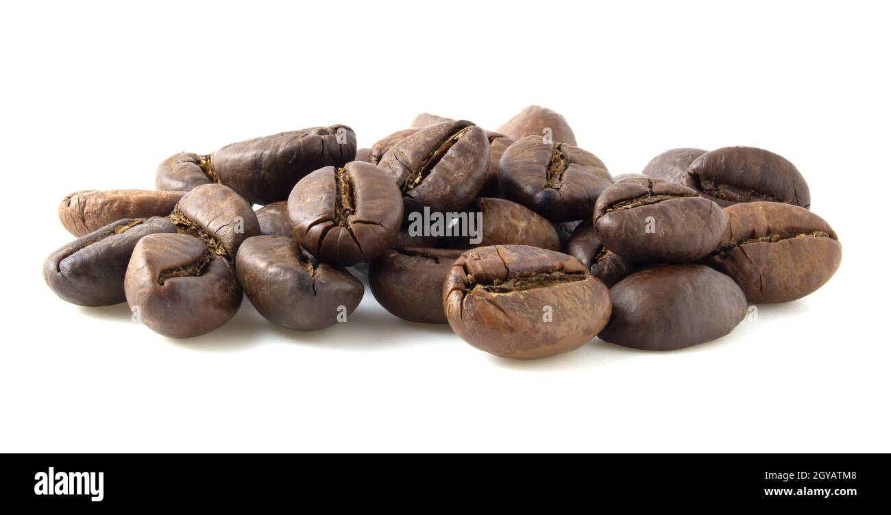 Group of roasted coffee beans isolated on white background Stock Photo ...