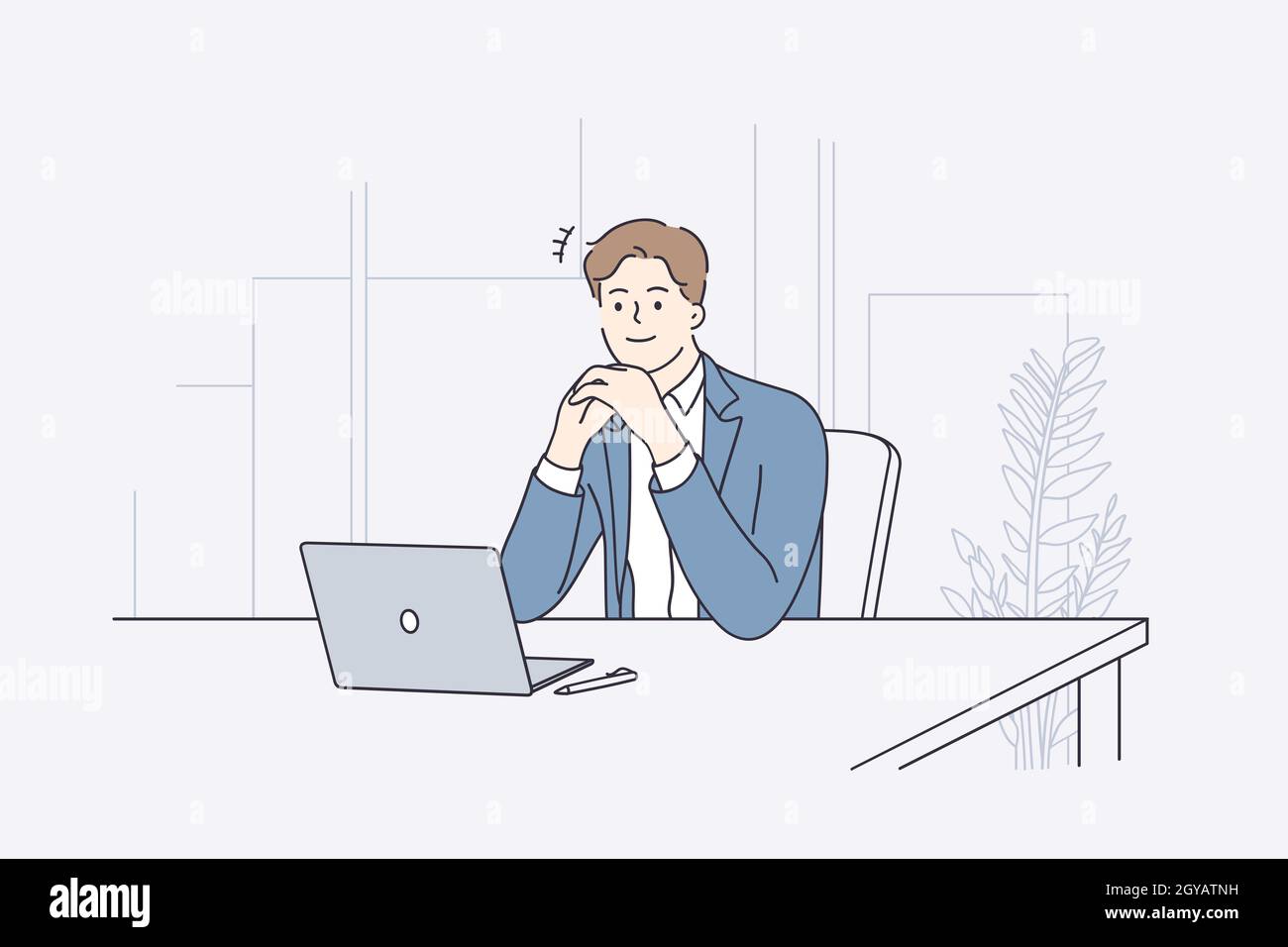 Businessman during work planning concept. Young positive businessman ...