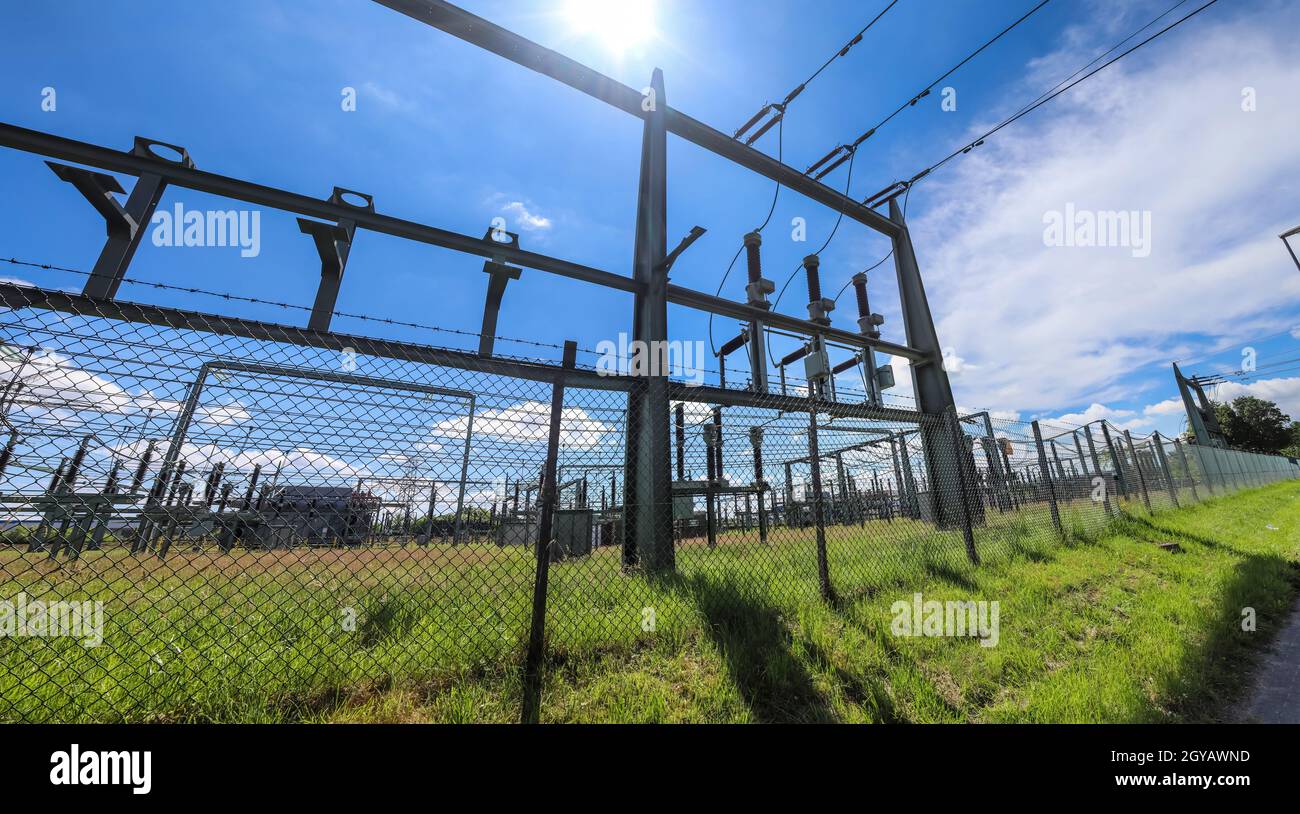 Electrical Transformer. Distribution of electric energy at a big ...