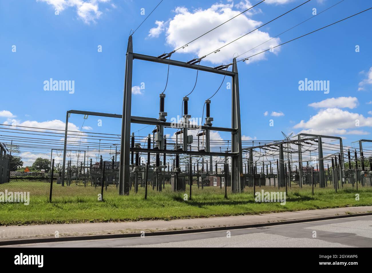 Electrical Transformer. Distribution of electric energy at a big ...