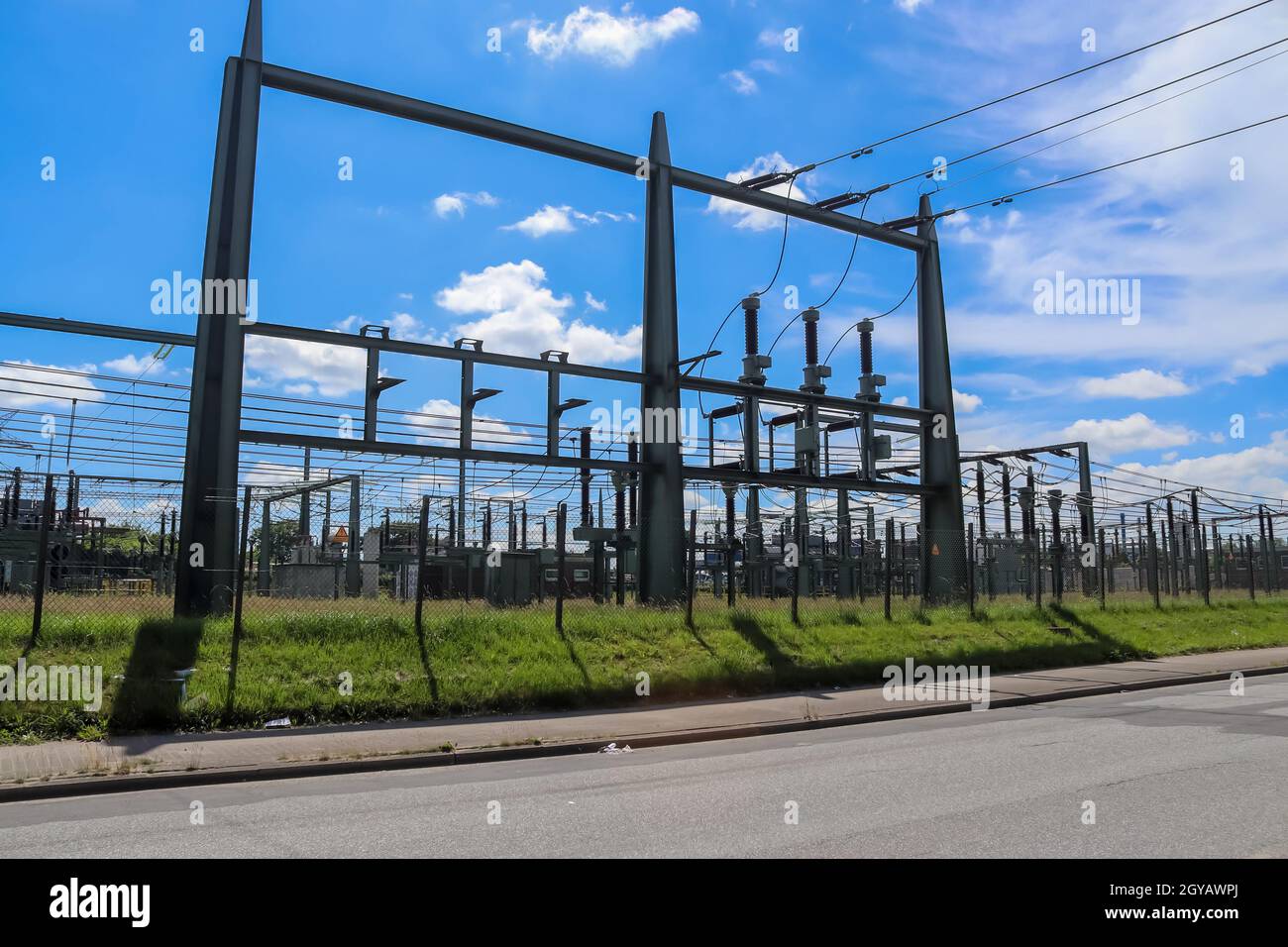 Electrical Transformer. Distribution of electric energy at a big ...