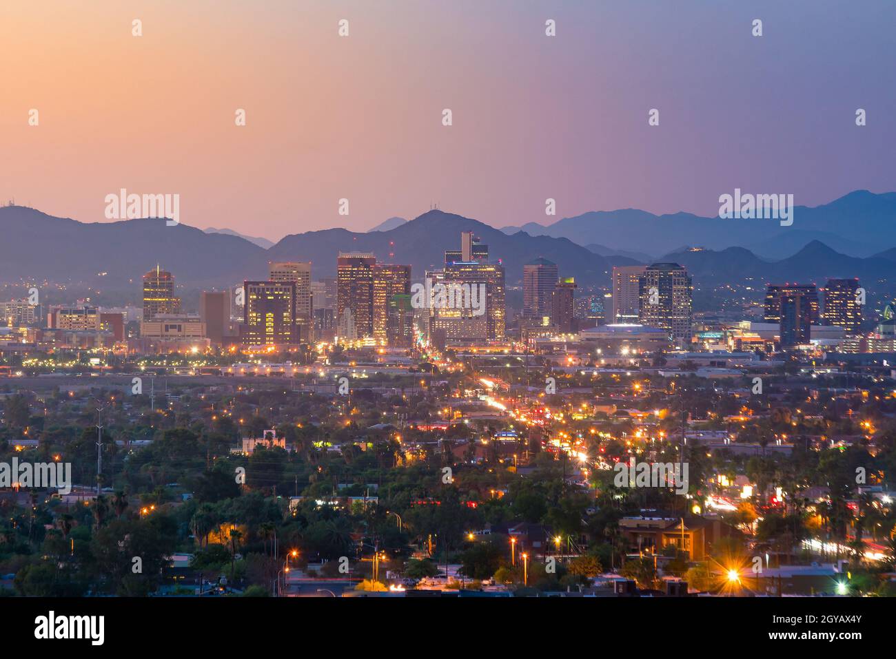 Top view of downtown Phoenix Arizona at sunset in USA Stock Photo - Alamy