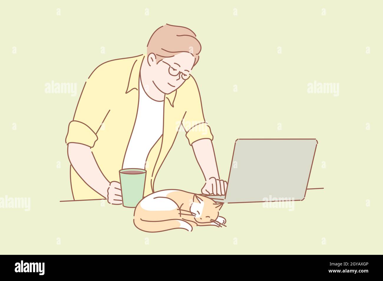 Freelance, remote work, study, business concept. Young happy man or boy ...