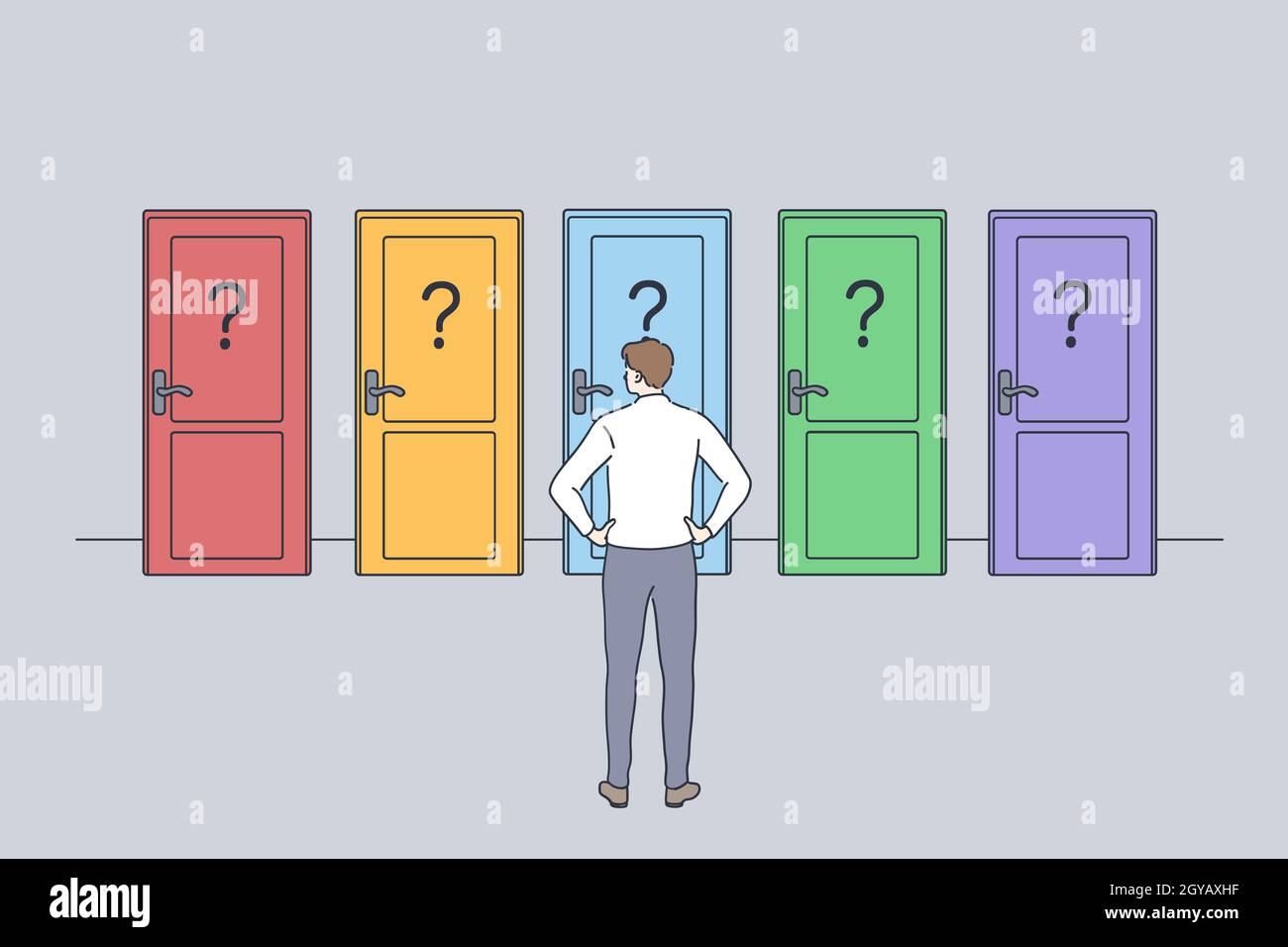 Hard decision, success or failure concept. Businessman standing ...
