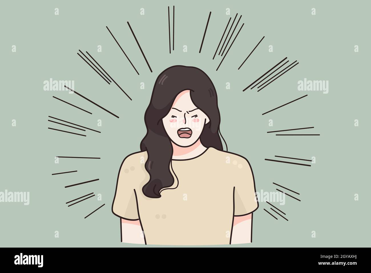 Aggression, hate, rage concept. Screaming emotional angry woman cartoon ...