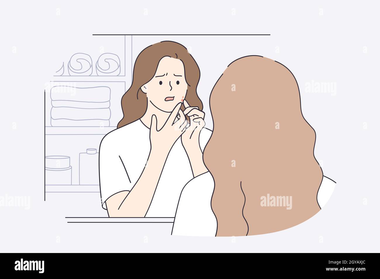 Skincare, skin problems, pimples concept. Beautiful girl in white t ...