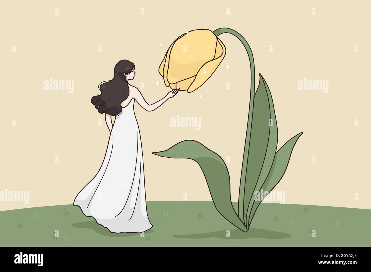 Nature, beauty, tenderness concept. Surreal encounter of young pretty ...