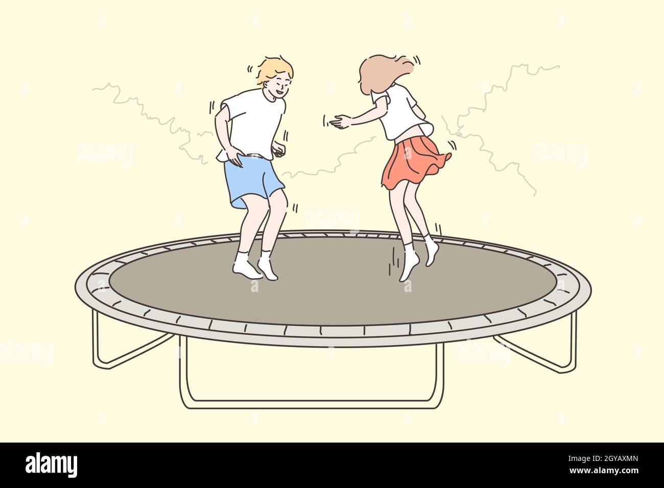 Recreation, jumping children concept. Cartoon characters young happy ...