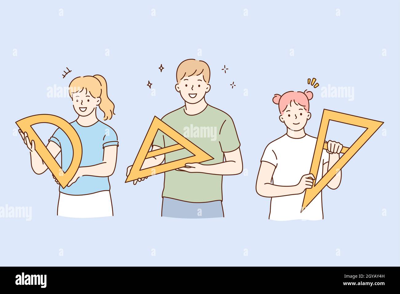 Learning geometry and school lifestyle concept. Happy children pupils ...