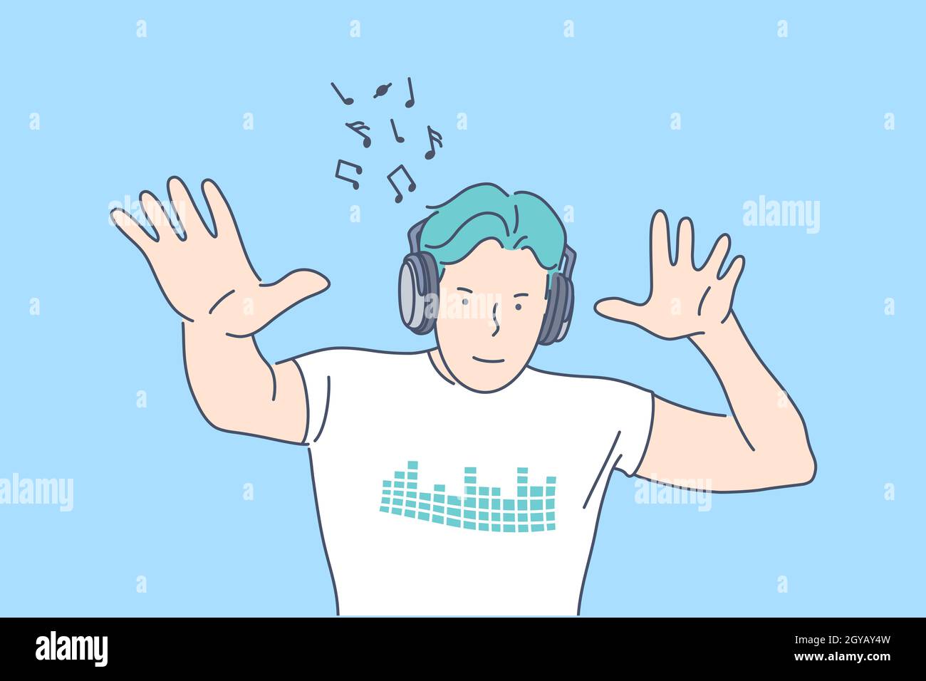 Music, dj, disco concept. Young man dj is making party and having rest ...