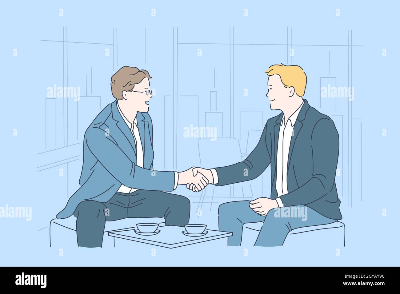 Business, partnership, agreement, teamwork concept. Successful young ...