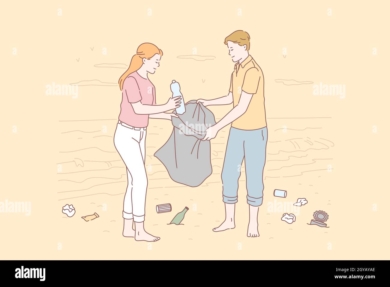 Volunteer, eco, environment, pollution concept. Young happy people man ...