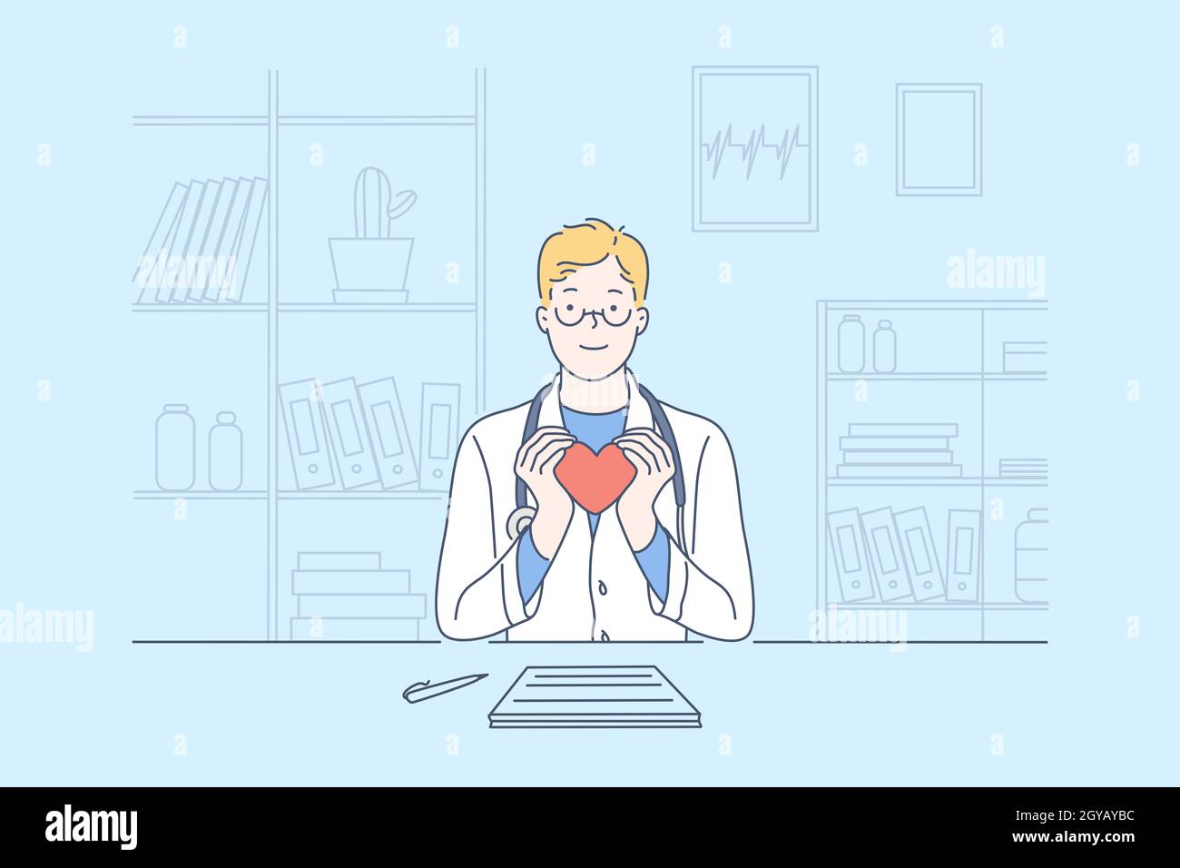 Heart, cardiology, health, medicine concept. Young happy doctor ...