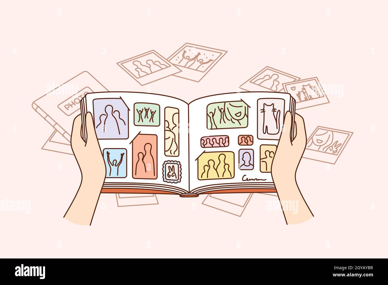 Good memories and photos concept. Flat-lay of human hands holding photo ...