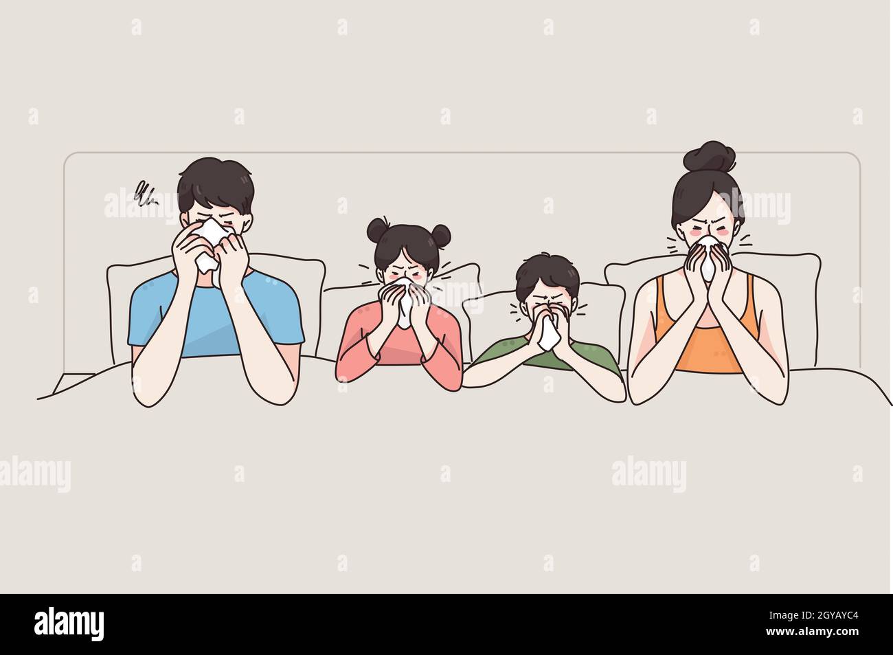 Fever, feeling cold and sick concept. Young family with kids children ...