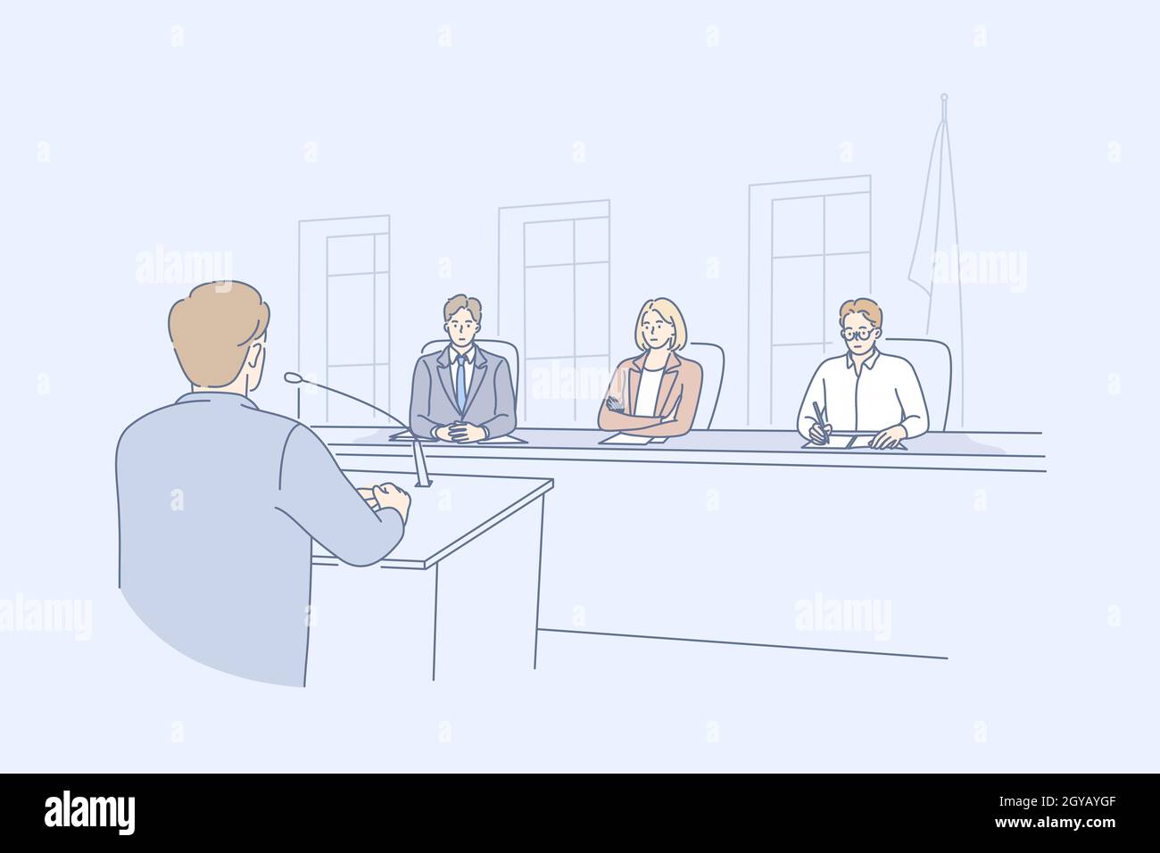 Law adjustment, court concept. Young man criminal attorney cartoon ...