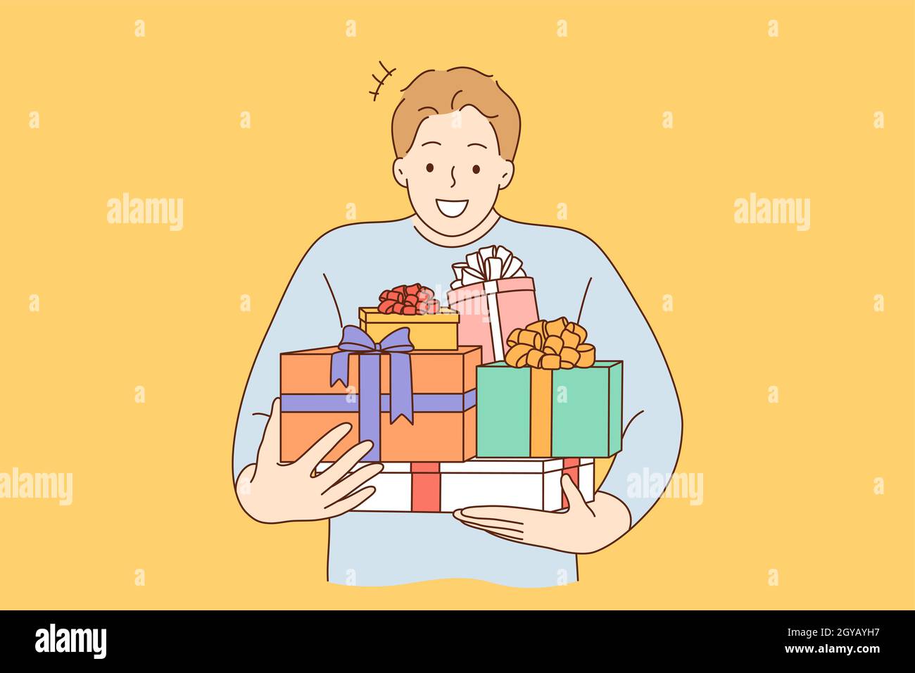 Holiday, gift, celebration concept. Young happy cheerful smiling ...