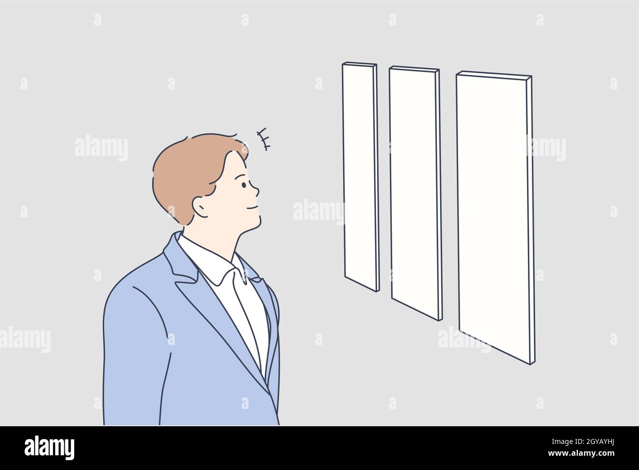 Art, exhibition, leisure, entertainment concept. Young happy smiling ...