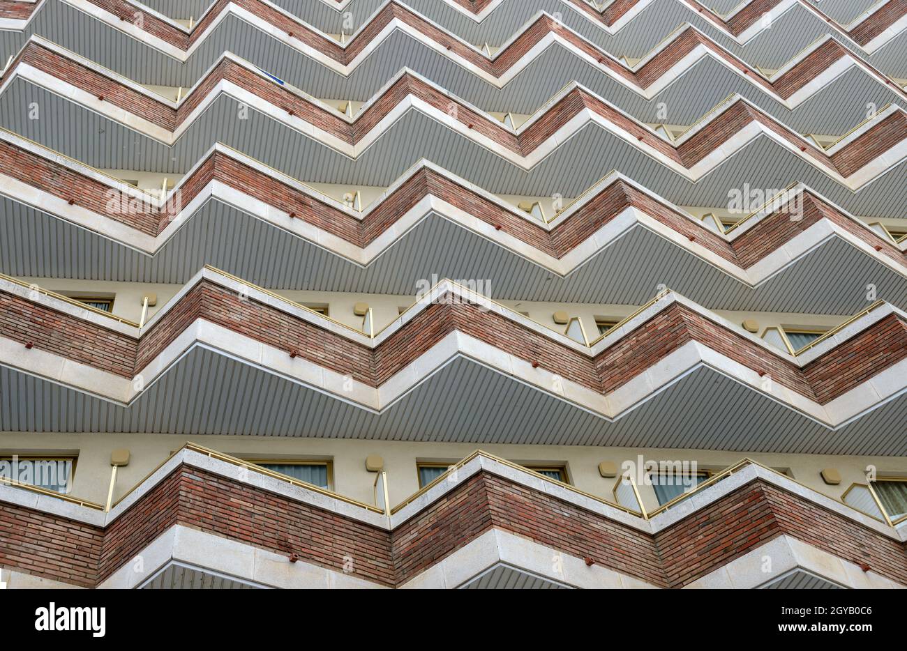 Pattern of many angles and edges of resort hotel balconies Stock Photo ...