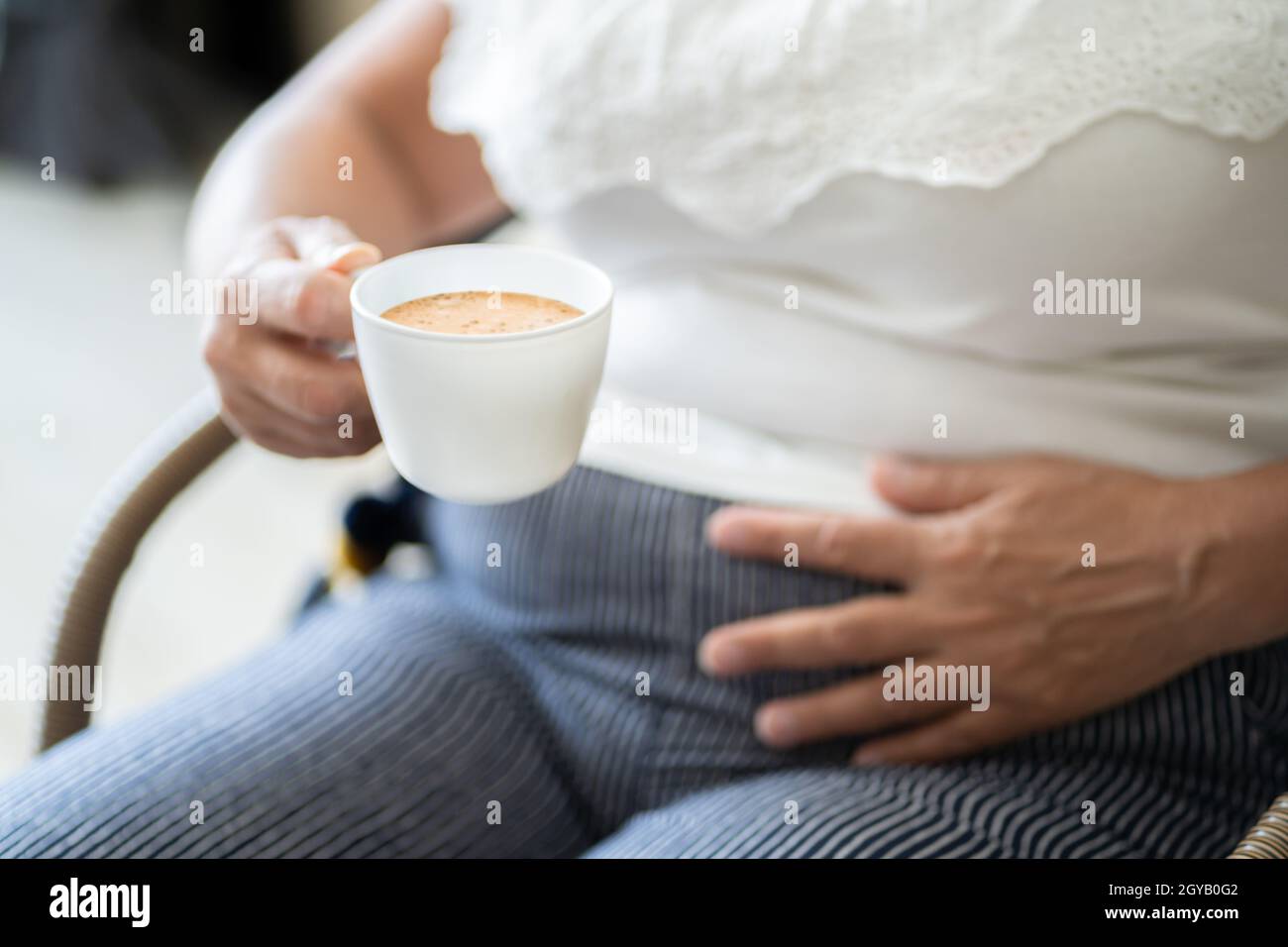 Coffee Stomach Ache. Digesting Acid Pain And Health Risk Stock Photo ...
