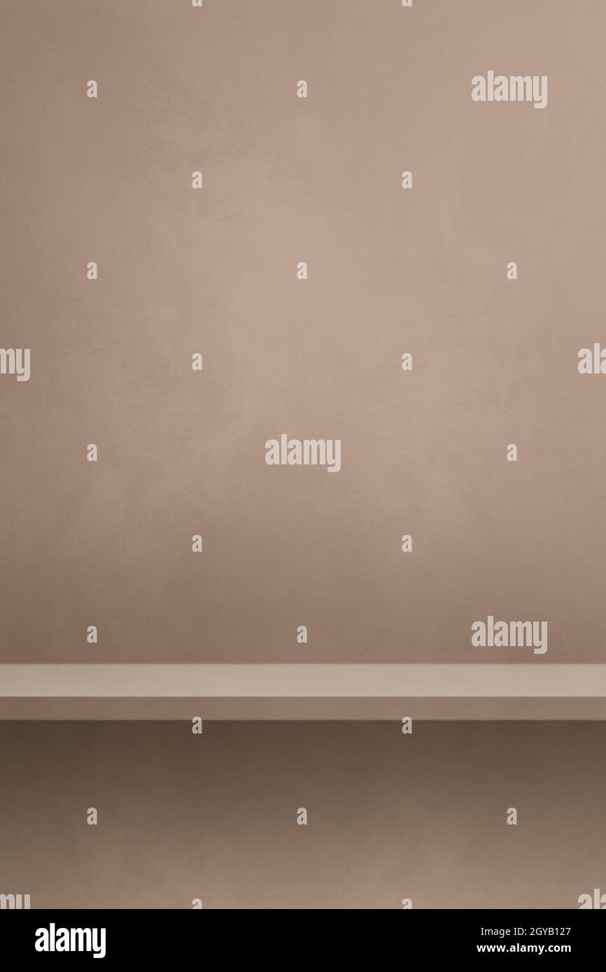 Empty shelf on a beige wall. Background template scene. Vertical ...