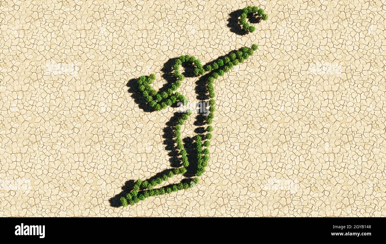 Concept or conceptual group of green forest tree on dry ground ...