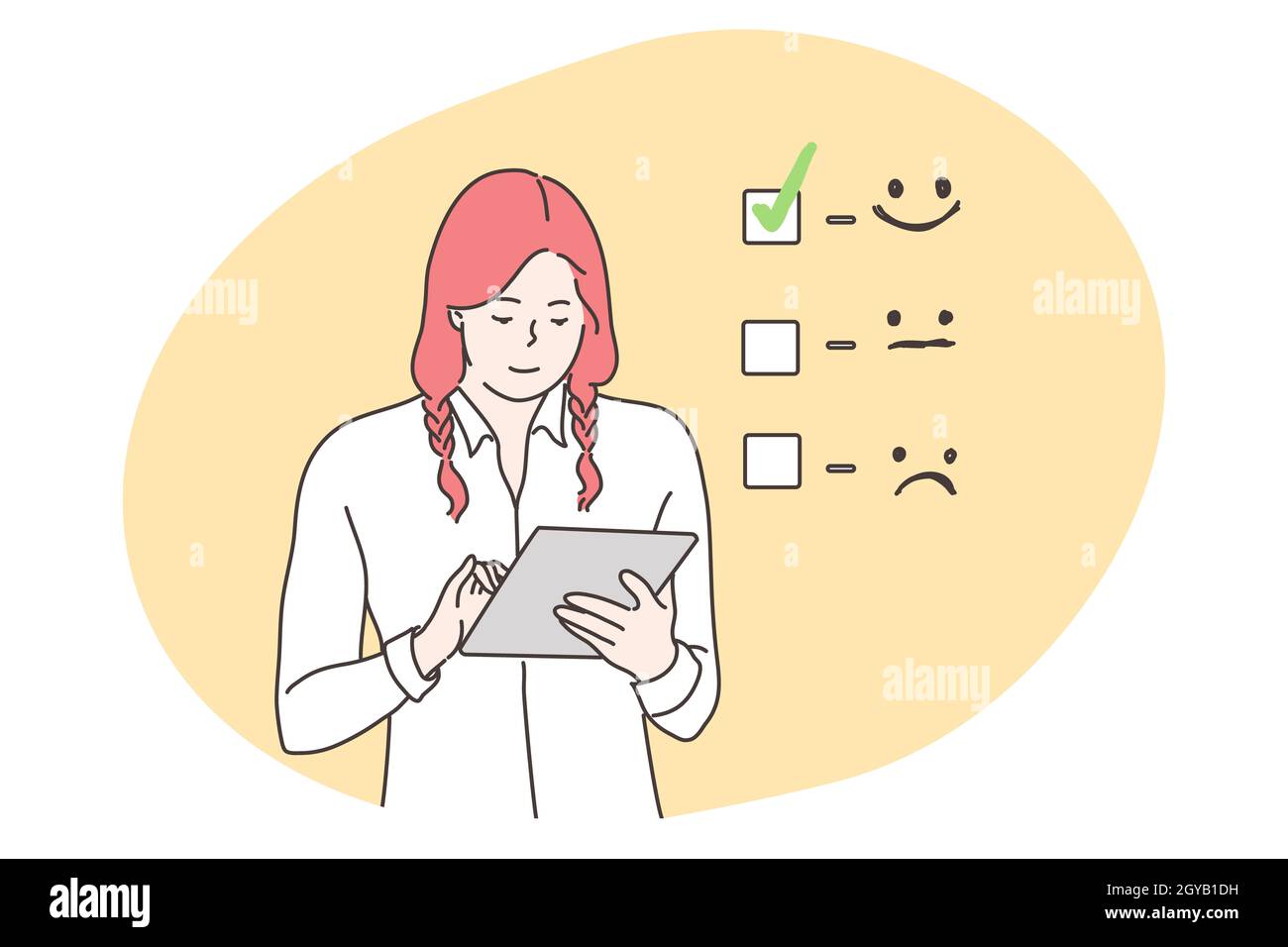 Customer assessment, business, feedback concept. Smiling businesswoman ...