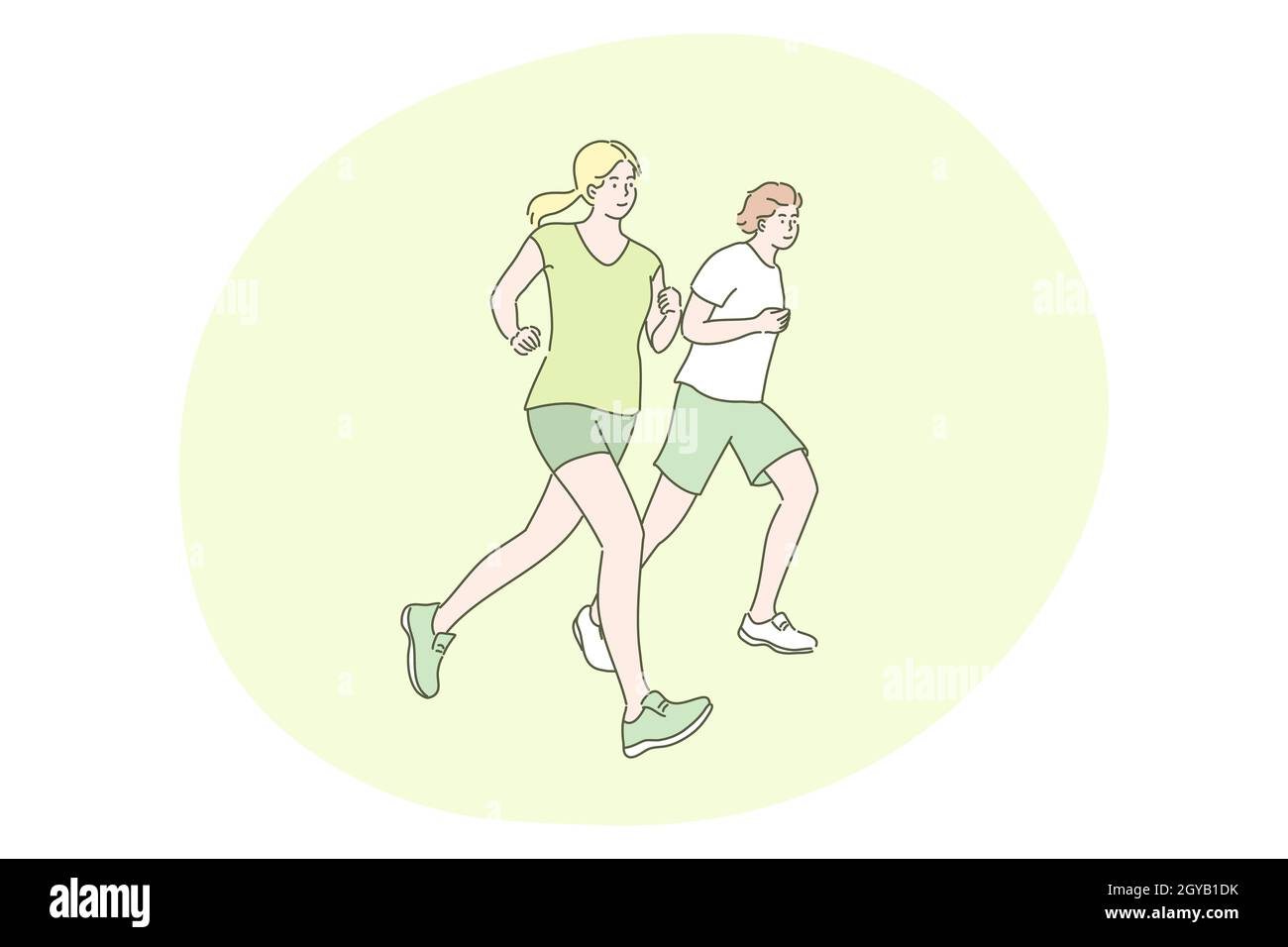 Sport, jogging, workout concept. Young happy couple man woman athletes ...