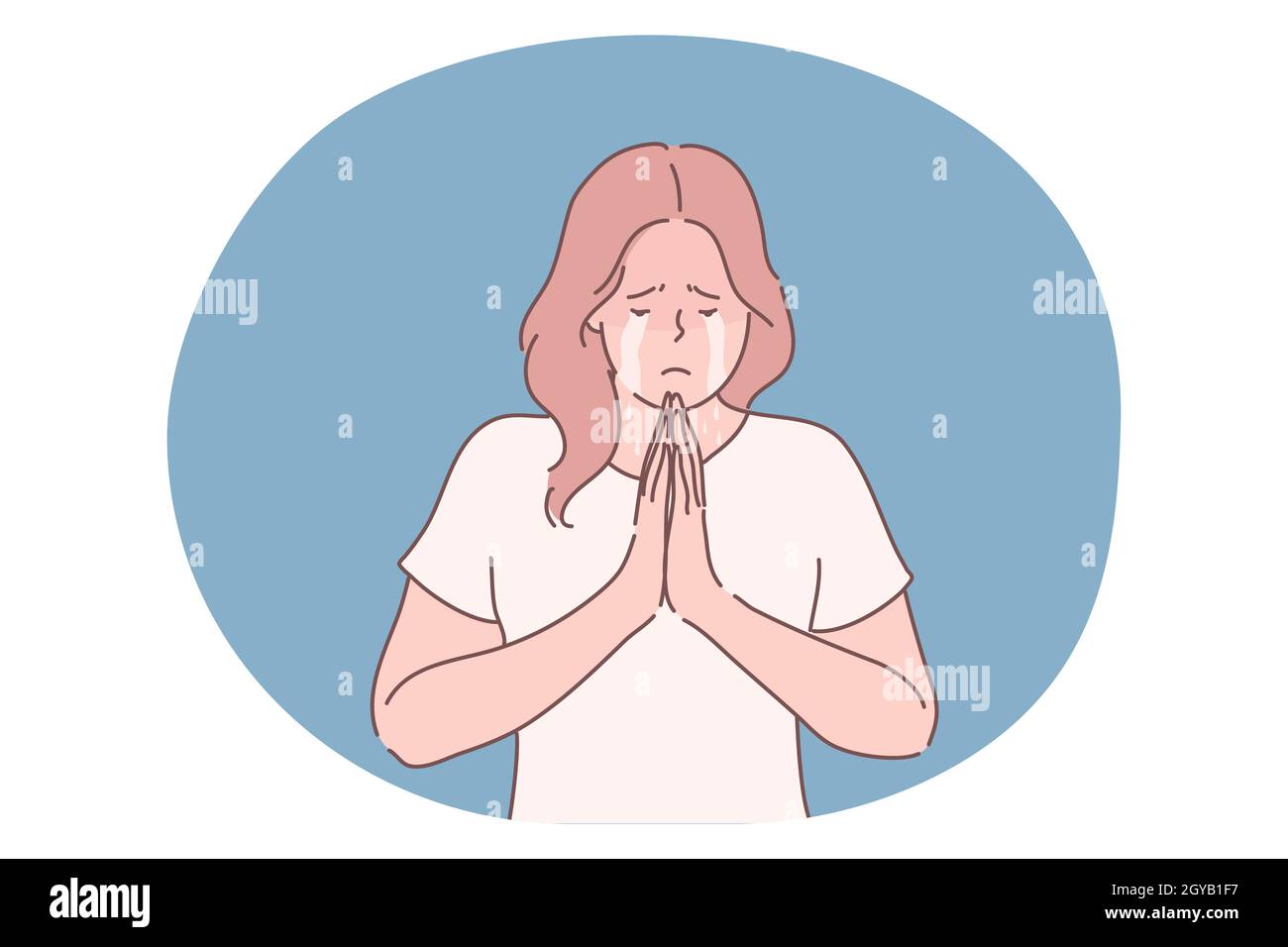 Young girl praying begging pleading Cut Out Stock Images & Pictures - Alamy