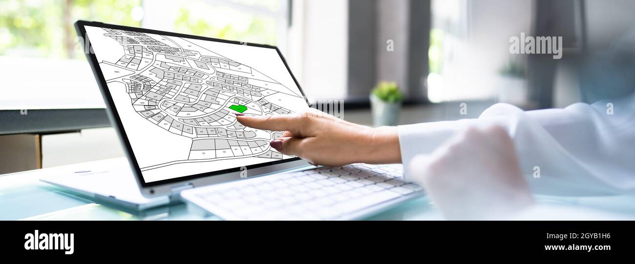 Cadastre Cartographic Map On Digital Laptop Screen In Office Stock ...